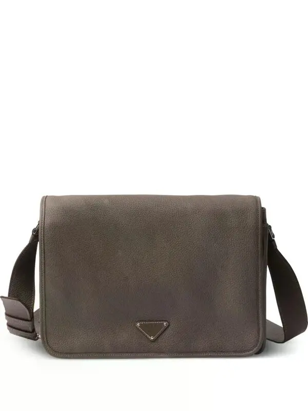Prada Leather Messenger Bag - Grey