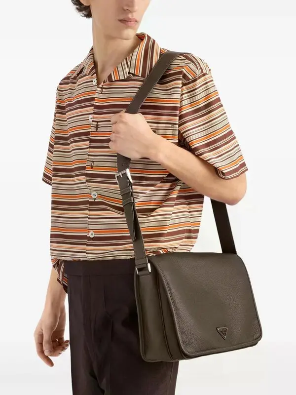 Prada Leather Messenger Bag - Grey