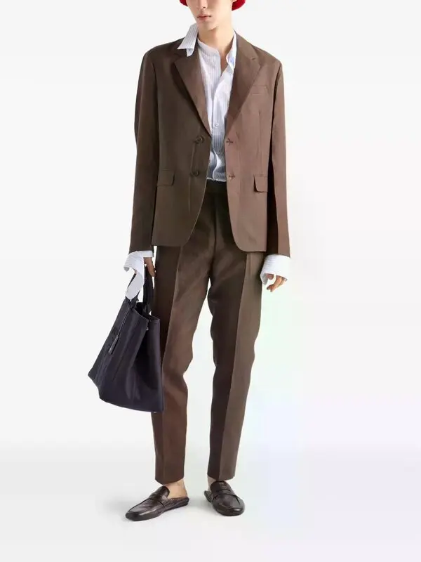 Prada Single-breasted Linen Blazer - Brown