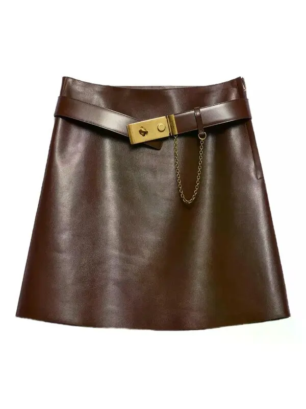 Prada Belted Leather Mini Skirt - Brown