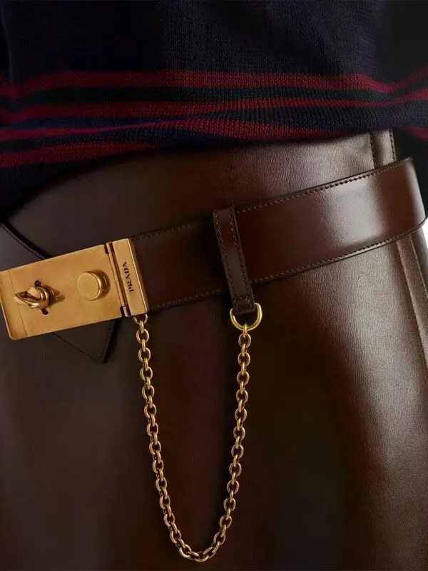 Prada Belted Leather Mini Skirt - Brown