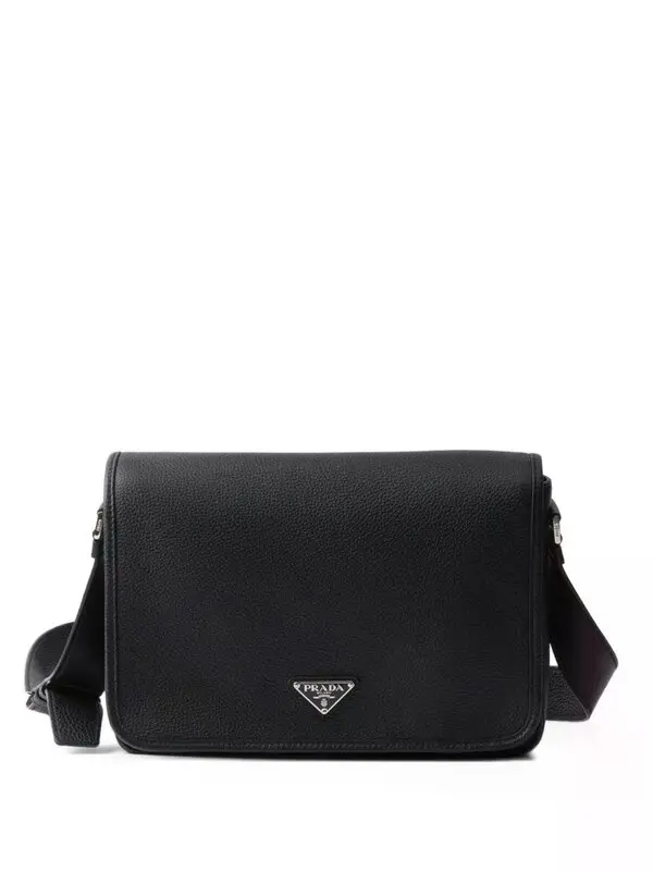 Prada Textured Leather Messenger Bag - Black