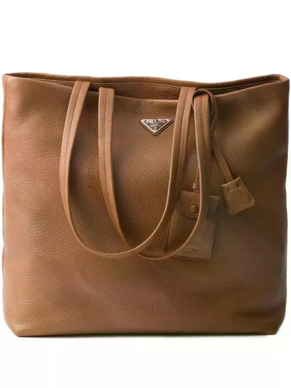 Prada Logo-plaque Leather Tote Bag - Brown