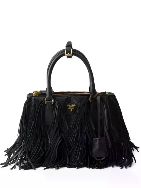 Prada Galleria Small Tote Bag With Fringe - Black