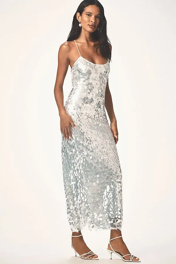 MARE MARE Sleeveless Pailette Sequin Column Midi Dress