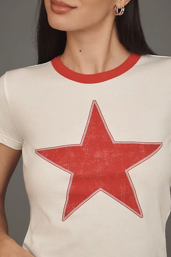 LETLUV Star Short-sleeve Ringer Crew-neck T-shirt - Bright Red