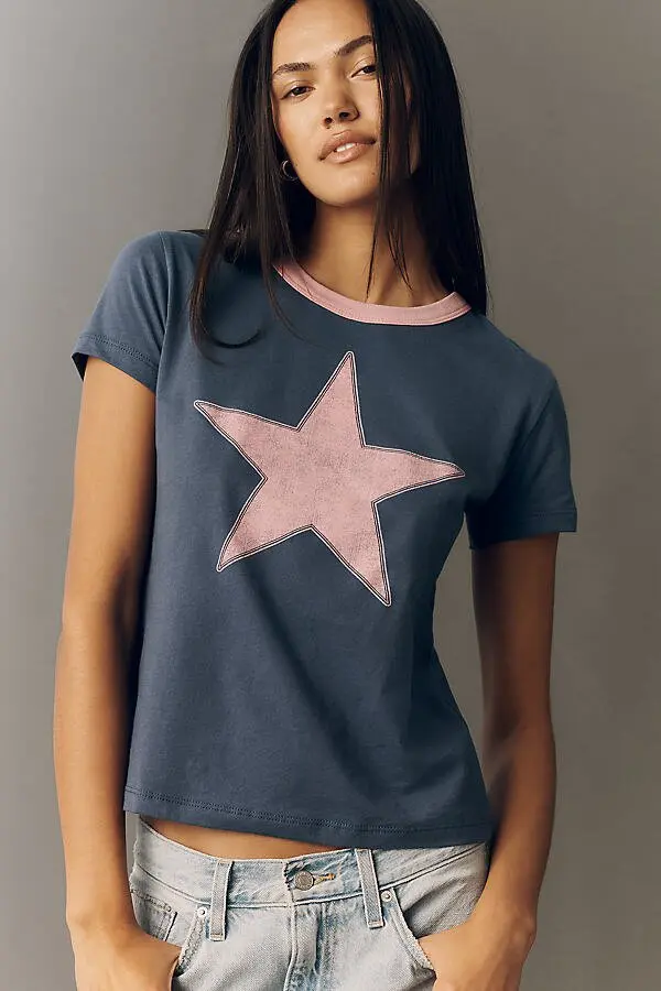LETLUV Star Short-sleeve Crewneck T-shirt - Navy/lilac