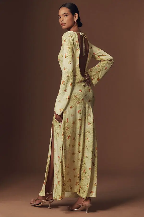 bhldn dani long-sleeve open-back fit & flare maxi dress Black Open Back Maxi Dress main image 0