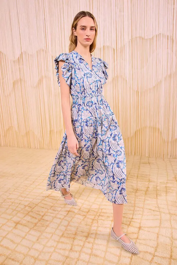 Ulla Johnson Kairi Flutter Sleeve Midi Dress - Ciel