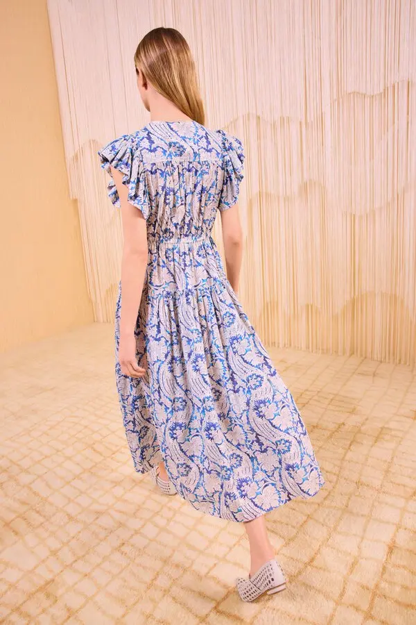 Ulla Johnson Kairi Flutter Sleeve Midi Dress - Ciel