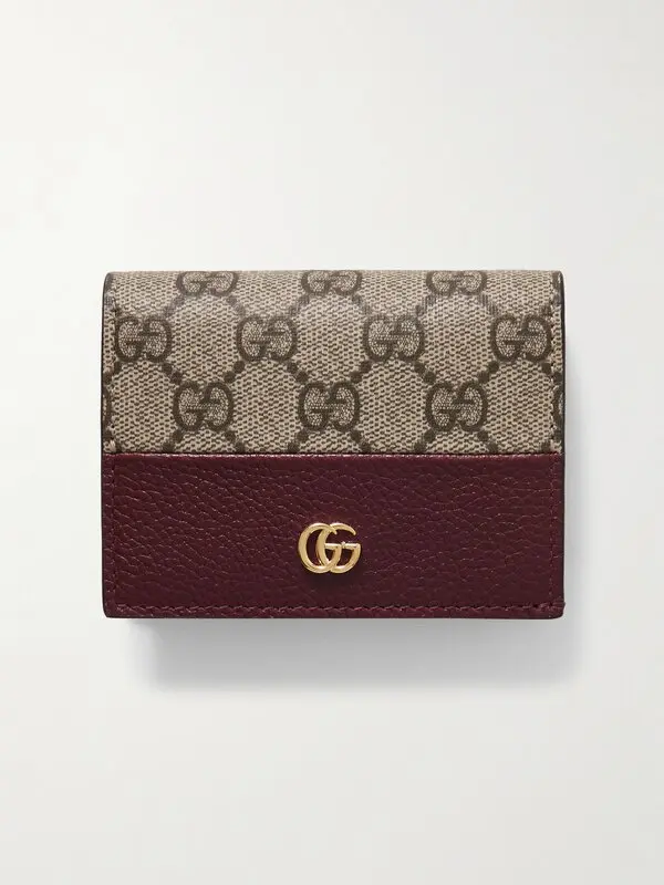 Gucci Gg Marmont Petite Textured-leather And Printed Coated-canvas Wallet - Brown
