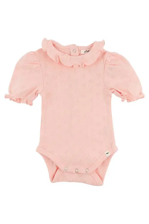 OH BABY! Hearts Pointelle Emily Romper - Pink
