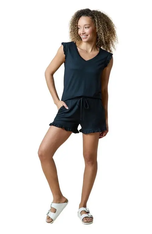 SOFTIES Ruffle Tank Top With Shorts Set - Black