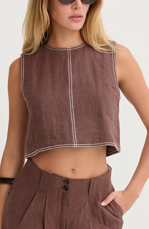 CRESCENT Embroidered Linen Crop Top - Brown