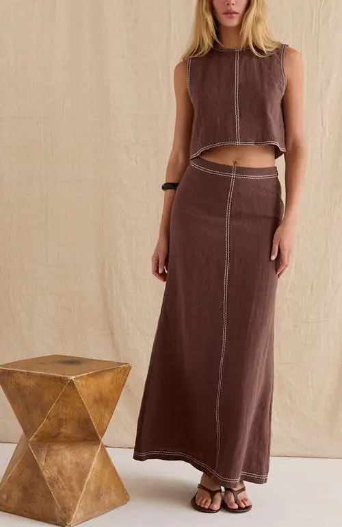 CRESCENT Embroidered Linen Crop Top - Brown