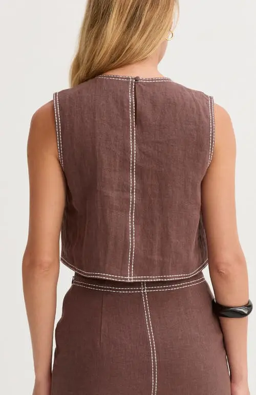 CRESCENT Embroidered Linen Crop Top - Brown