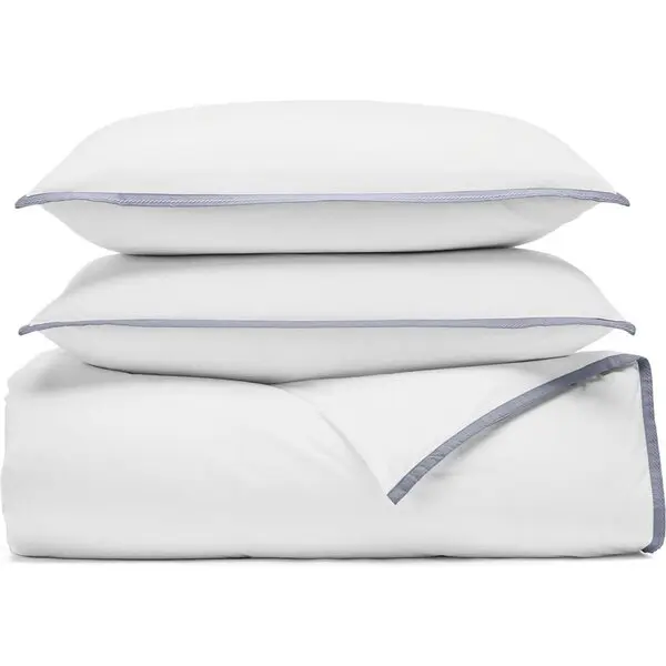 BOLL & BRANCH Framed Percale Duvet Cover & Shams Set - White/ Bay