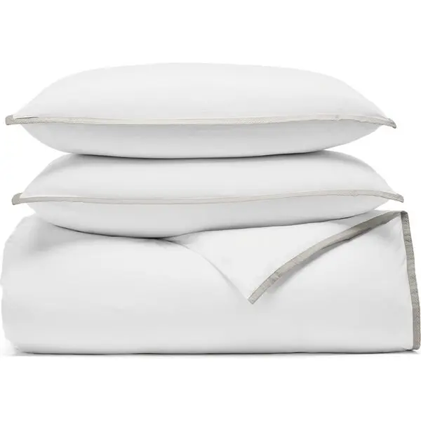 BOLL & BRANCH Framed Percale Duvet Cover & Shams Set - White/pewter