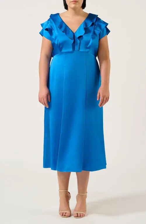 ESTELLE Poseidon Ruffle Trim Cocktail Dress