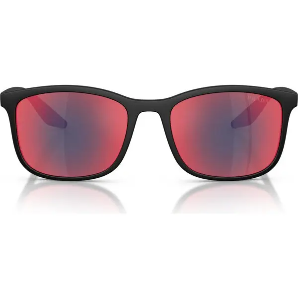 Prada 56mm Pillow Sunglasses - Matte Black/ Grey Blue/ Red