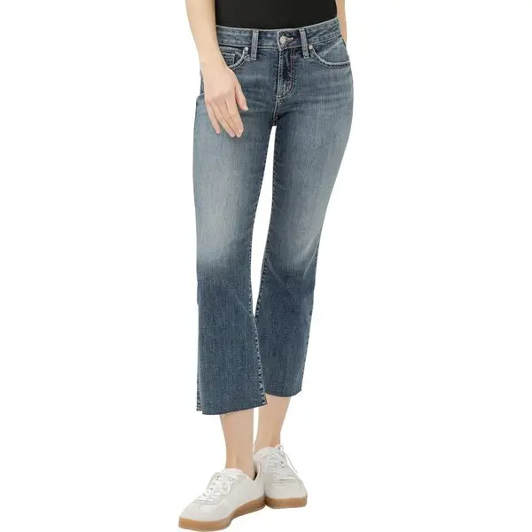 SILVER JEANS CO. Suki Curvy Raw Hem Mid Rise Kick Flare Jeans - Glory
