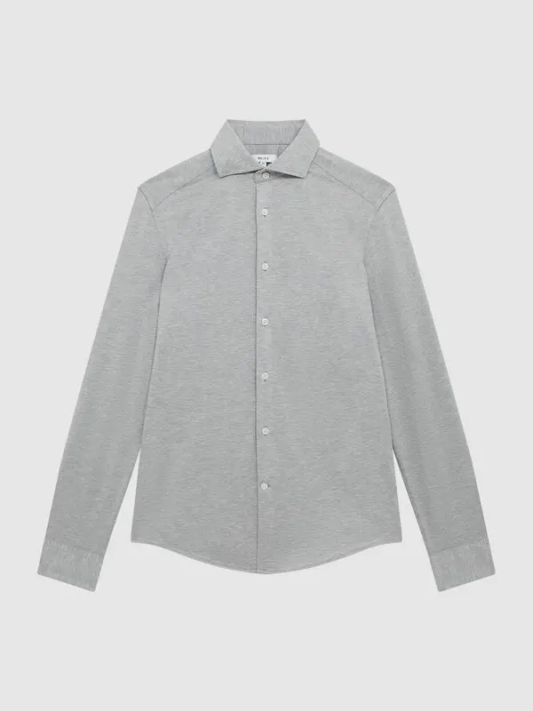 REISS Nate Melange Nate Cutaway Collar Jersey Slim Fit Shirt - Grey