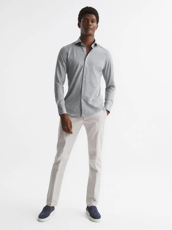 REISS Nate Melange Nate Cutaway Collar Jersey Slim Fit Shirt - Grey