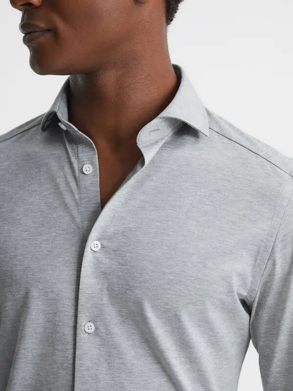 REISS Nate Melange Nate Cutaway Collar Jersey Slim Fit Shirt - Grey
