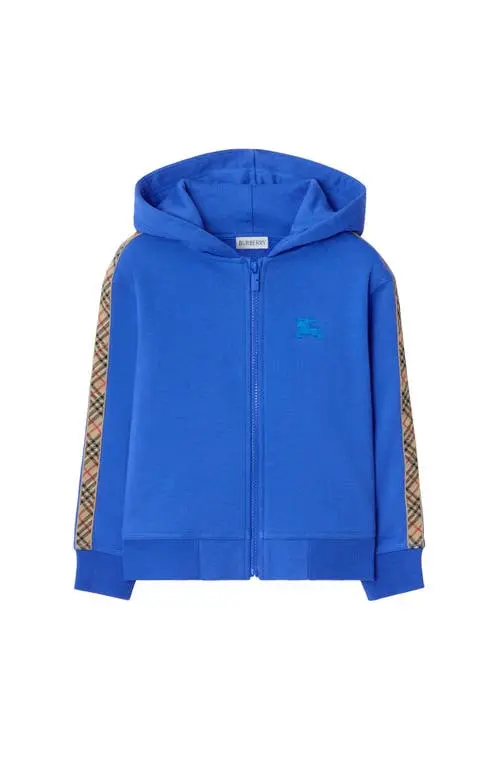 Burberry Check Trim Cotton Zip Hoodie - Hyacinth Blue