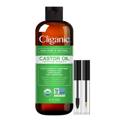 CLIGANIC Organic Castor Oil With Eyelash Kit - 16oz