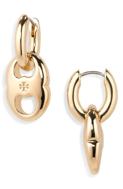 Tory Burch Small Gemini Link Hoop Earrings - Light Brass