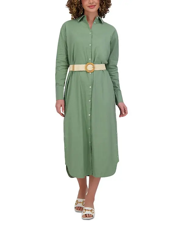 POINT Linen Blend Shirt Dress - Sage
