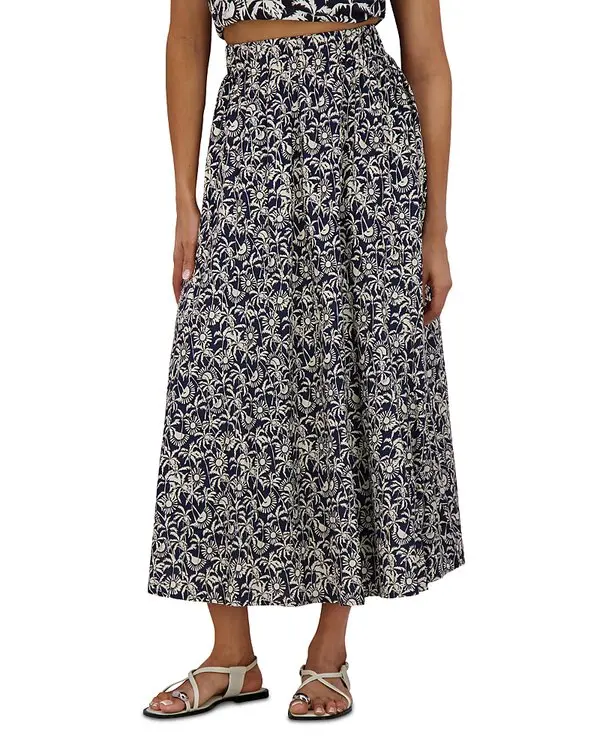POINT Printed Linen Panel Skirt - Palm Trees