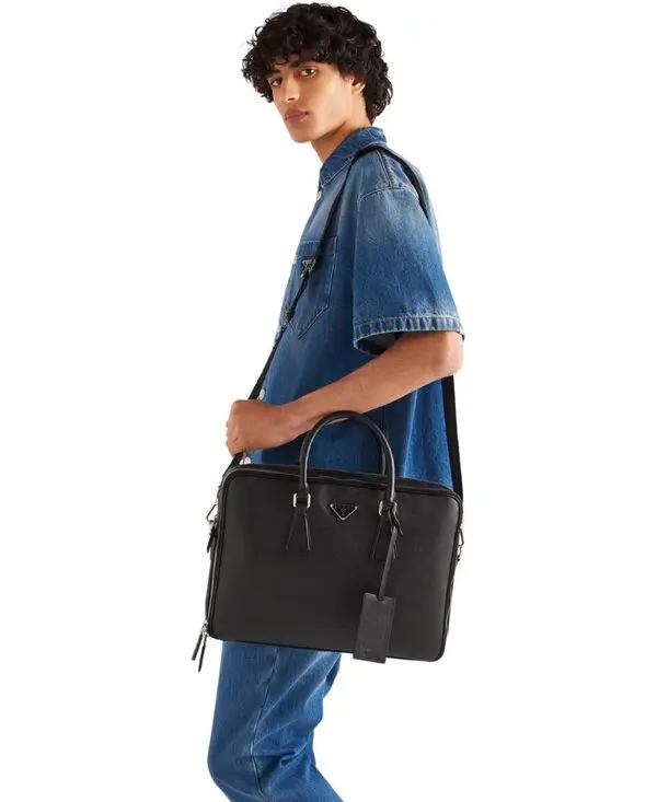 Prada Saffiano Leather Briefcase - Black