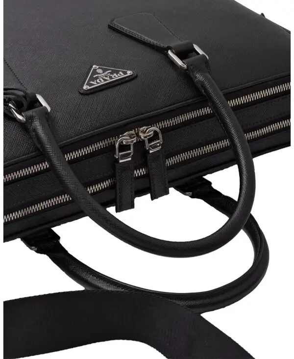 Prada Saffiano Leather Briefcase - Black