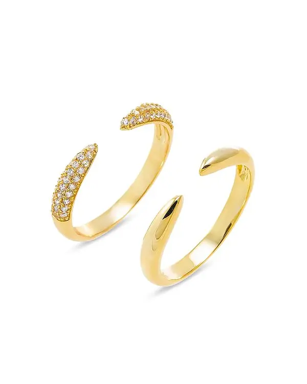 BY ADINA EDEN Pave And Solid Double Claw Ring Set - Gold