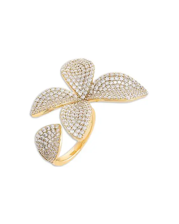 ADINA EDEN Pave Flower Petal Ring - Gold
