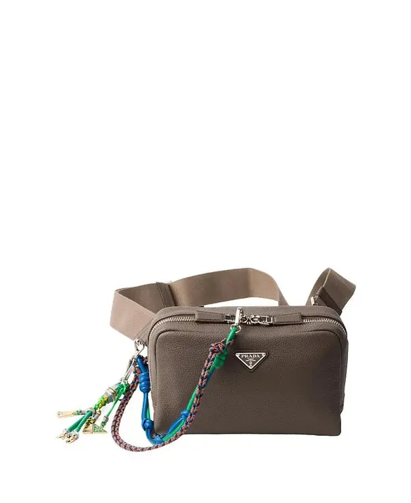 Prada Leather Shoulder Bag With Charm - Grey