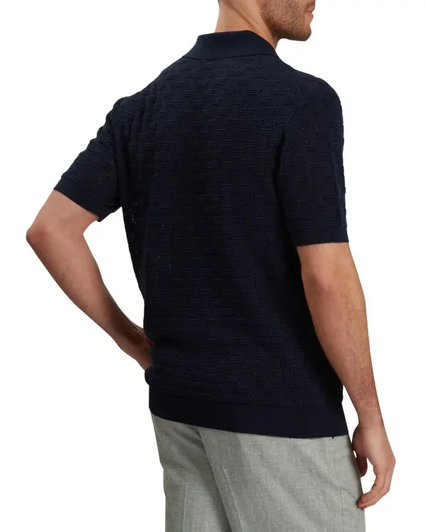 Ted Baker London Waterby Short Sleeve Silk And Cotton Textured Polo - Mid Navy