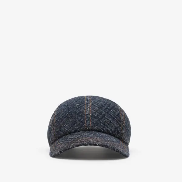 Burberry Check Denim Baseball Cap - Navy