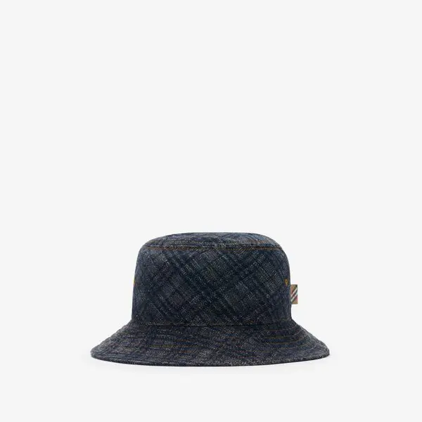 Burberry Check Denim Bucket Hat - Navy