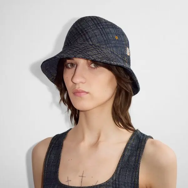 Burberry Check Denim Bucket Hat - Navy | Editorialist display picture 2