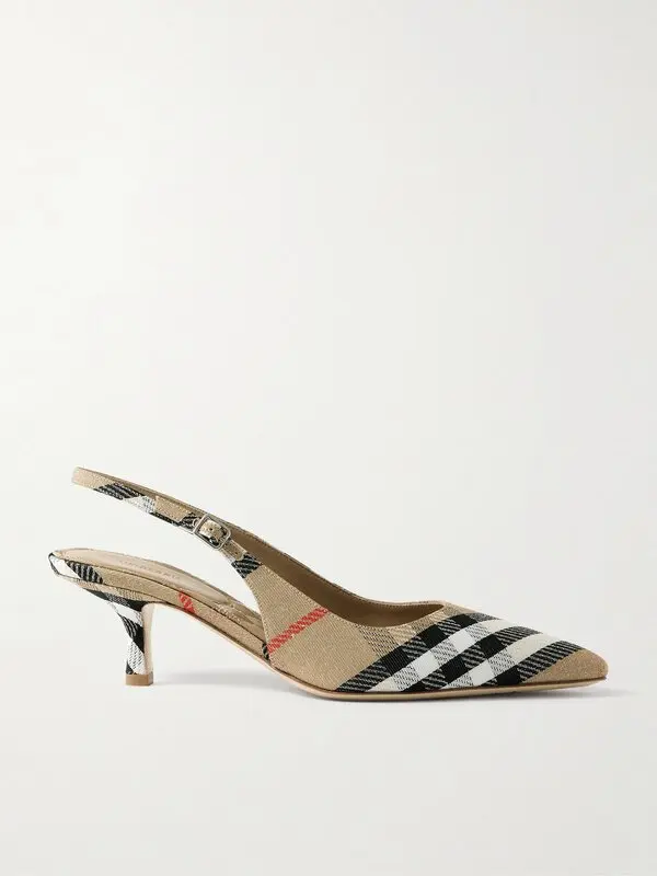 Burberry Checked Canvas Jacquard Slingback Pumps