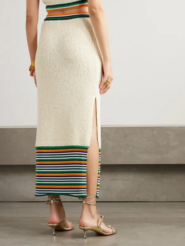 Christopher John Rogers Striped Cotton-blend Bouclé Midi Skirt - Neutrals