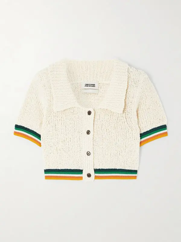 Christopher John Rogers Cropped Striped Cotton-blend Bouclé Shirt
