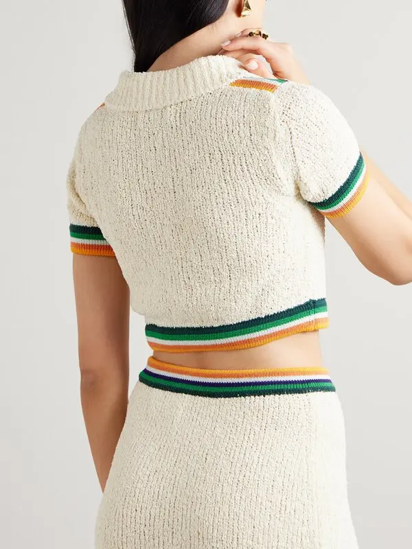 Christopher John Rogers Cropped Striped Cotton-blend Bouclé Shirt
