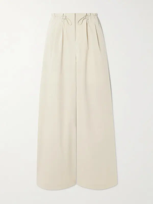 ST. AGNI Gathered Cotton-blend Wide-leg Pants - Neutrals