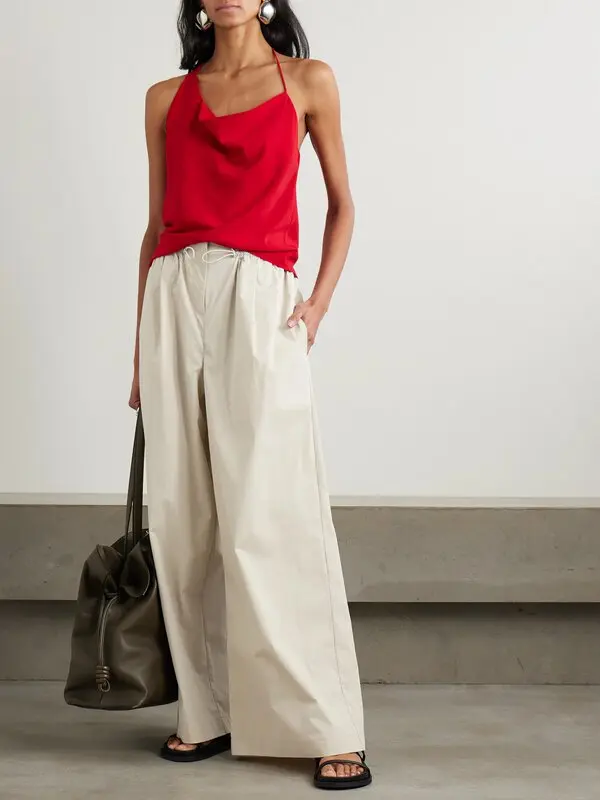 ST. AGNI Gathered Cotton-blend Wide-leg Pants - Neutrals
