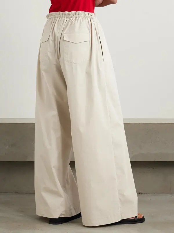 ST. AGNI Gathered Cotton-blend Wide-leg Pants - Neutrals