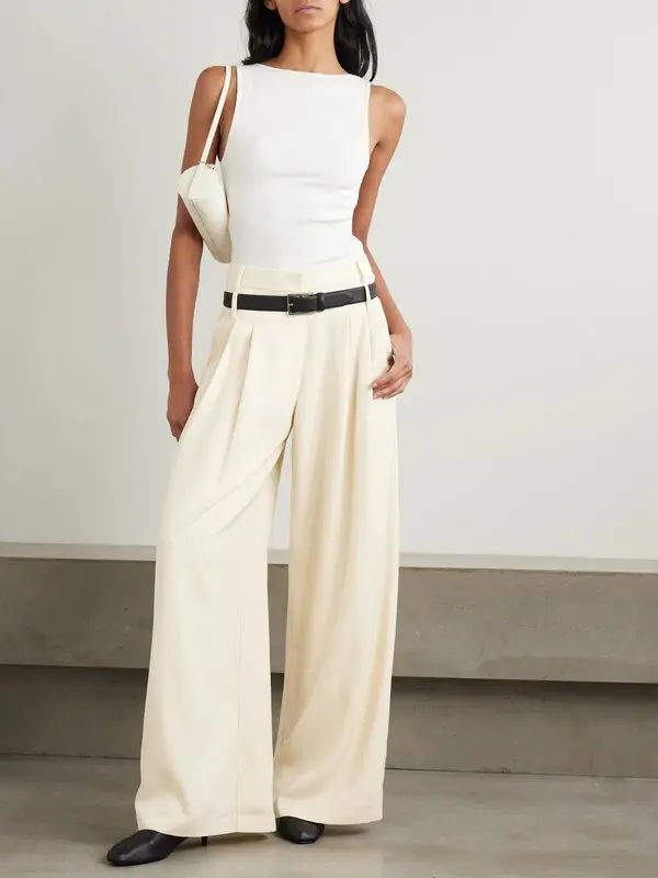 ST. AGNI Double Loop Pleated Wide-leg Crepe Pants